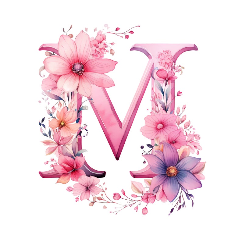 Pink Floral Letter M Graphic Transparent Letter Graphic Printable Art ...