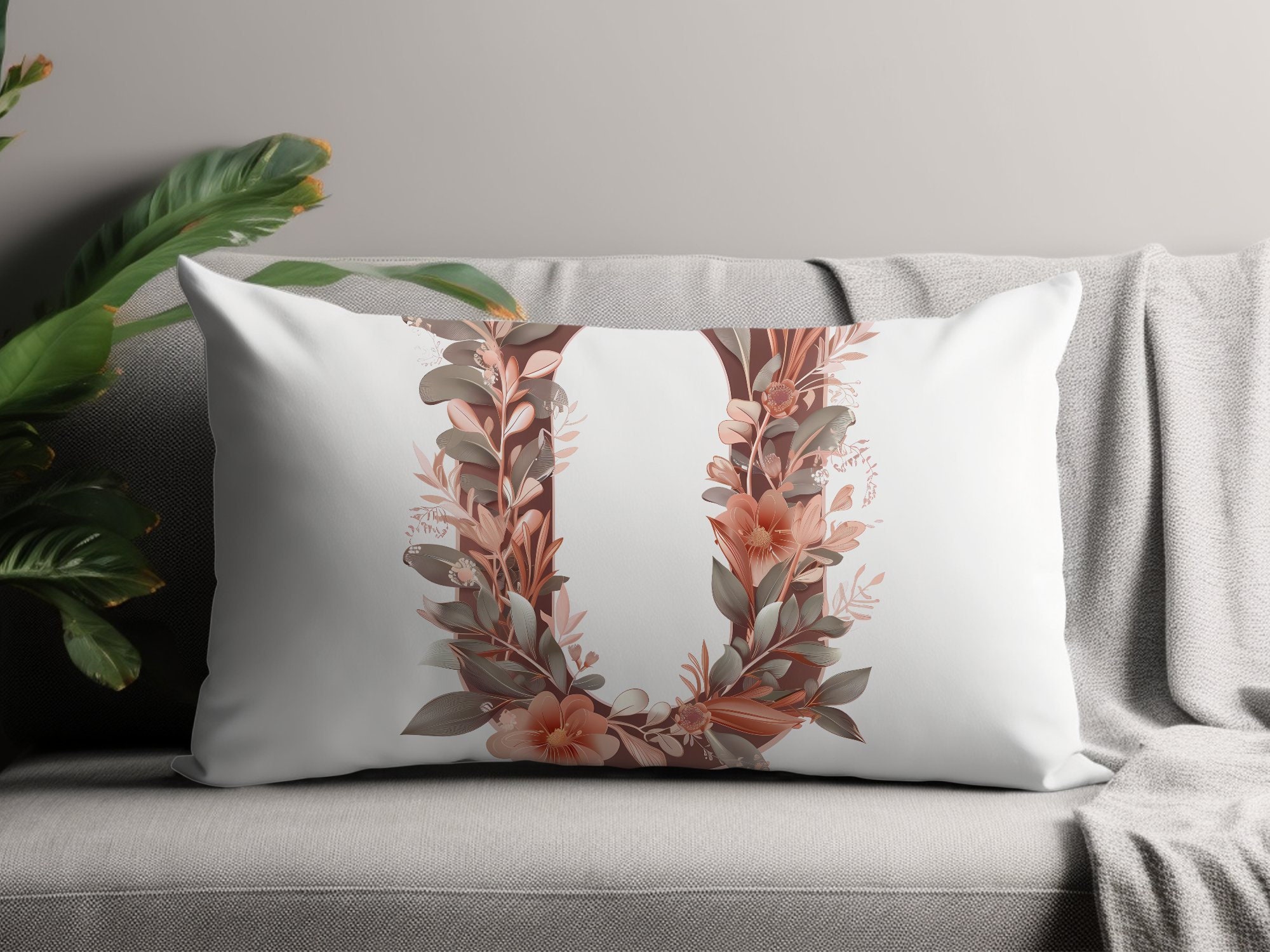 Rose Gold Floral Letter U Transparent Letter Graphic Printable Art ...