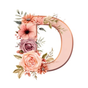 Rose Gold Floral Letter D Graphic Transparent Letter Graphic Printable ...