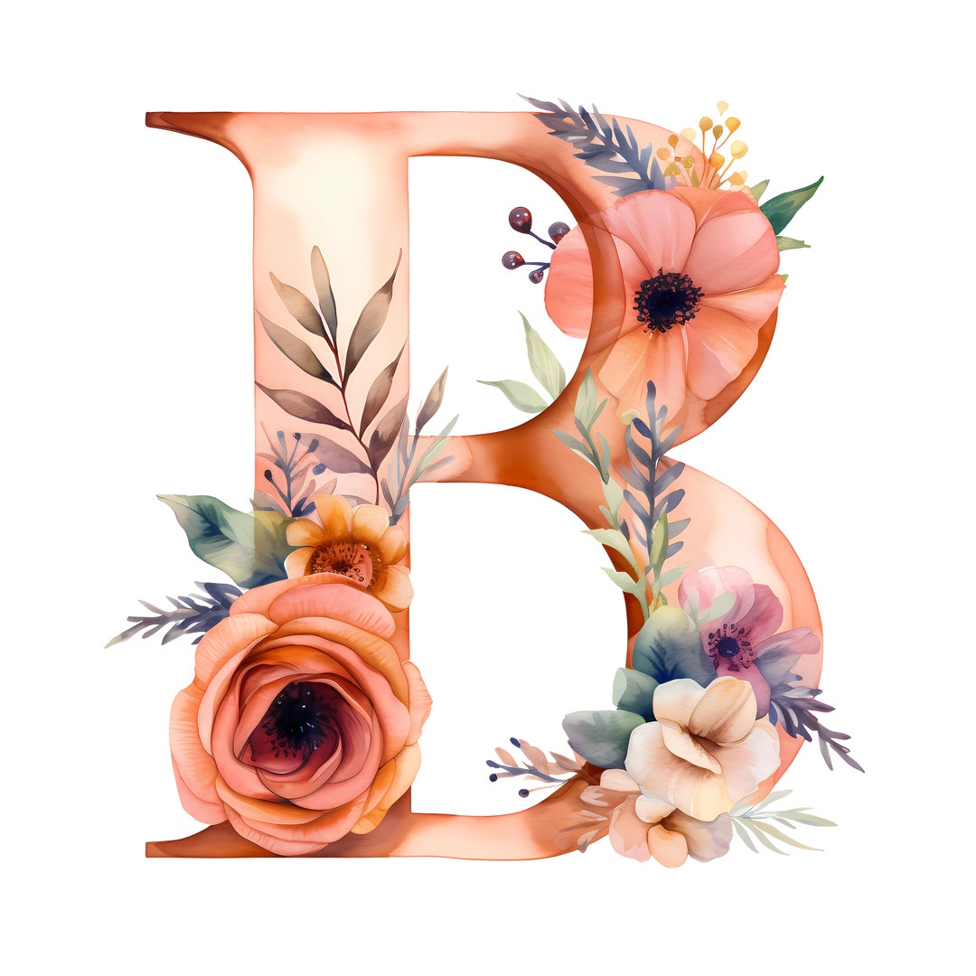 Rose Gold Floral Letter B Graphic Transparent Letter Graphic - Etsy