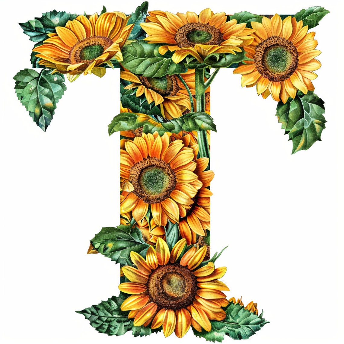 Sunflowers Letter T Transparent Letter Graphic Printable Art, Aesthetic ...