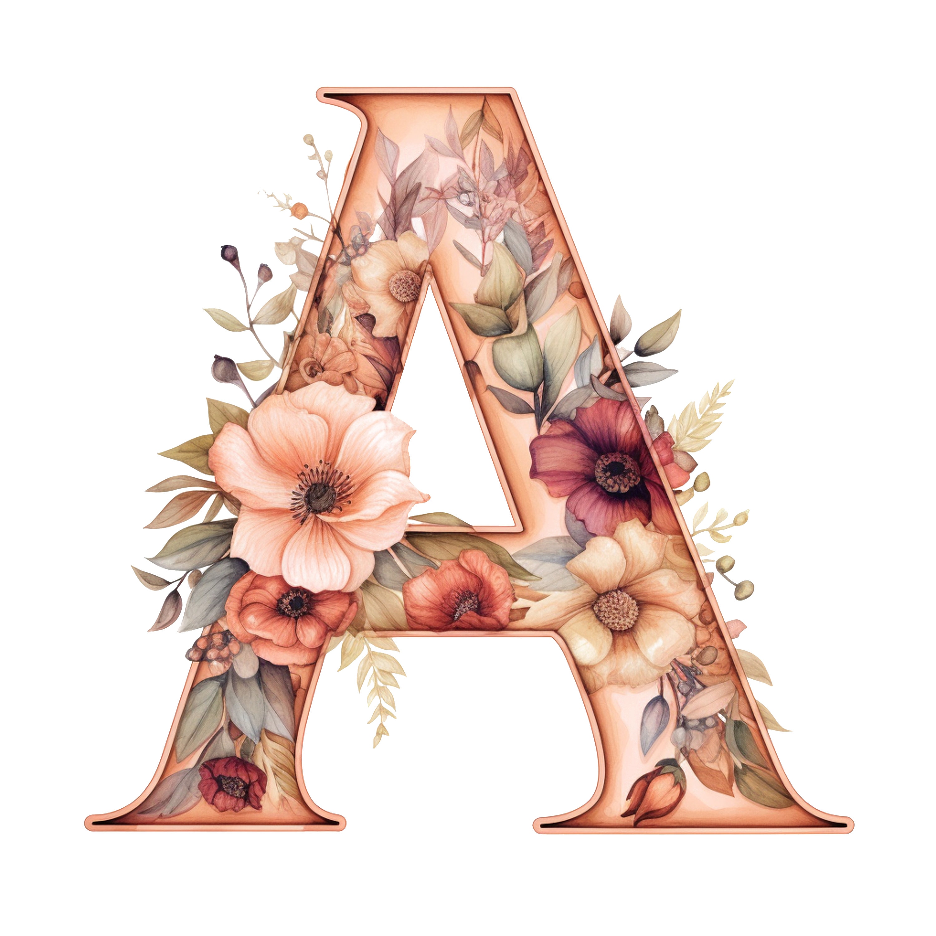 Rose Gold Floral A Graphic Transparent Letter Graphic Printable Art ...