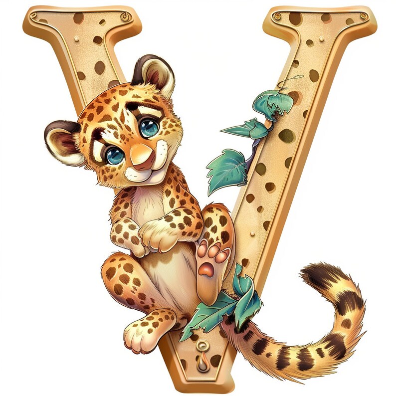 Leopard V Letter Transparent Letter Graphic Printable Art, Aesthetic ...