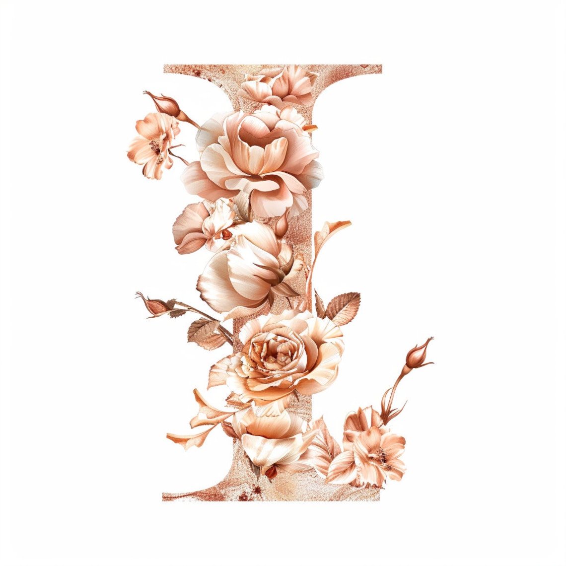 Rose Gold Floral Letter I Transparent Letter Graphic Printable Art ...