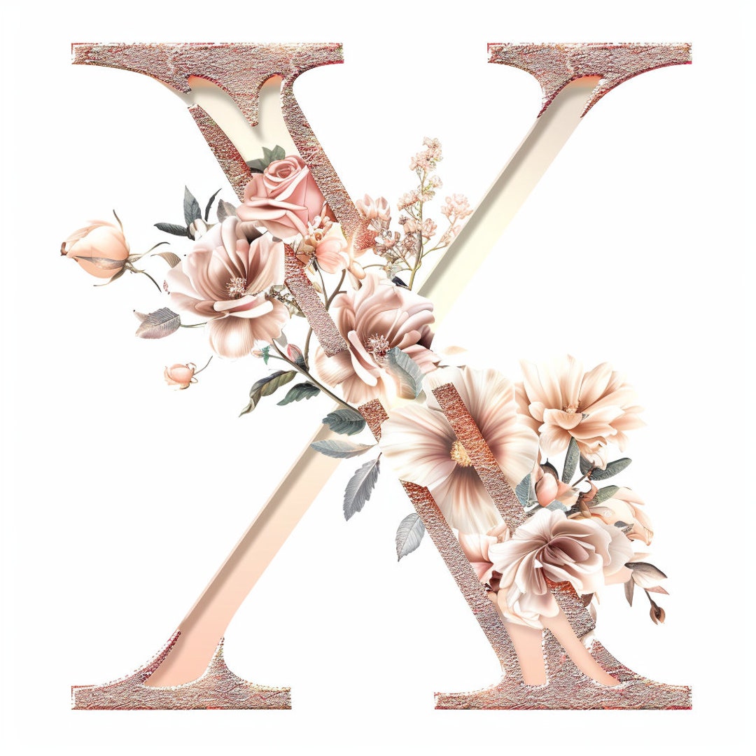 Rose Gold Floral Letter X Transparent Letter Graphic Printable Art ...