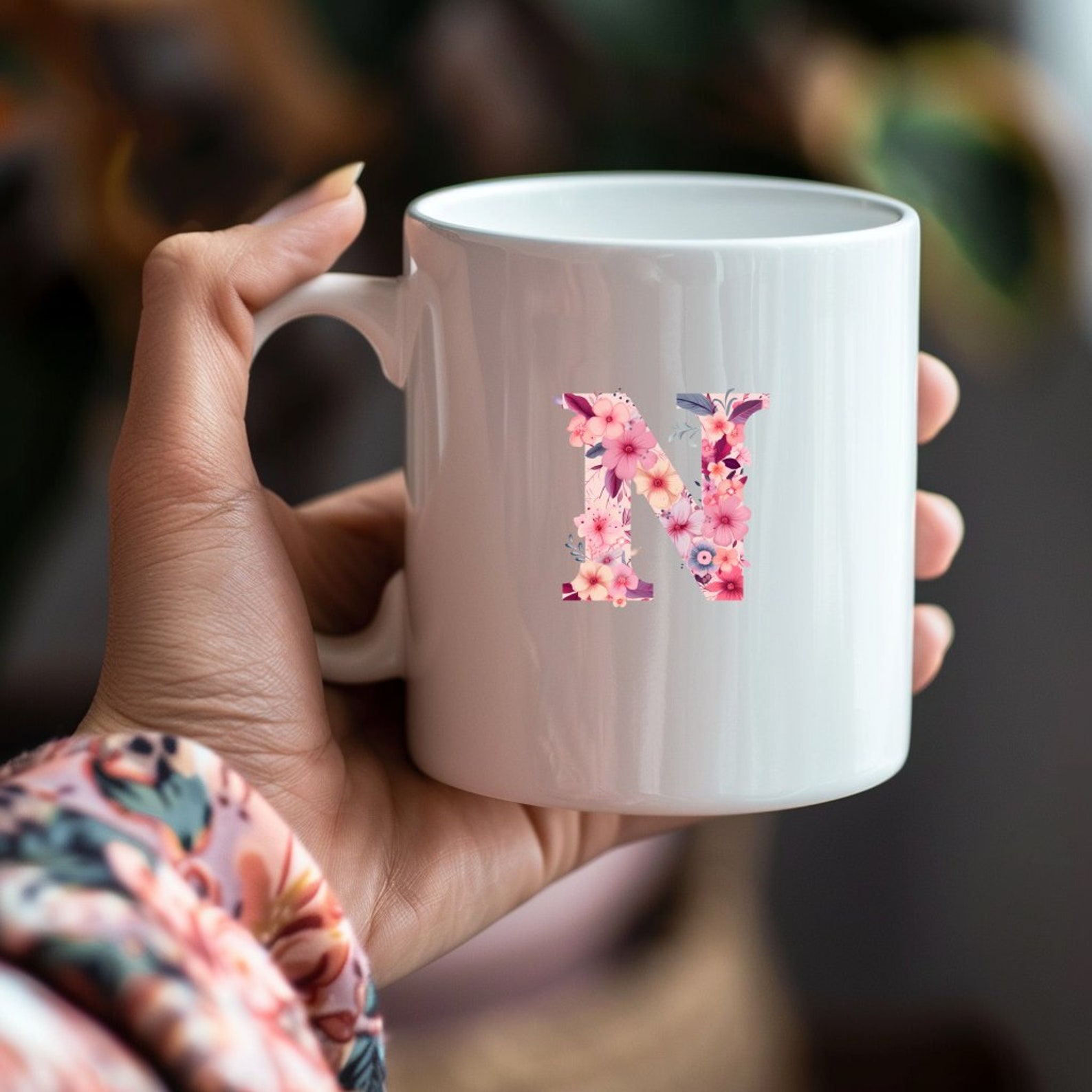 Pink Floral Letter N Transparent Letter Graphic Printable Art ...