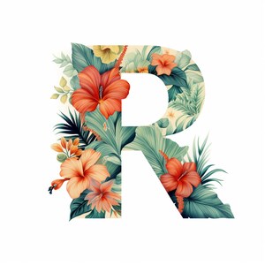 Tropical Letter R Transparent Letter Graphic Printable Art, Aesthetic ...