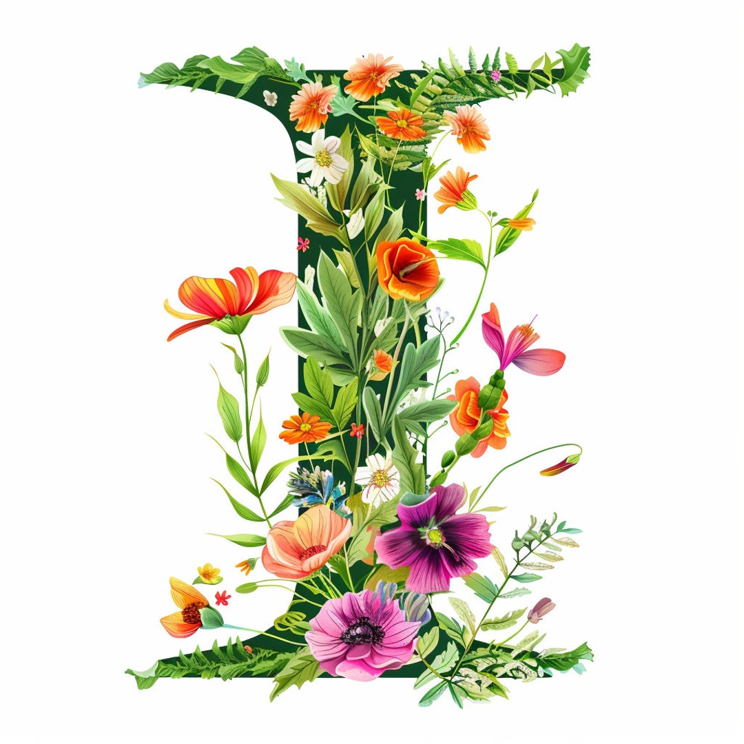 Floral Letter I Transparent Letter Graphic Printable Art, Aesthetic ...