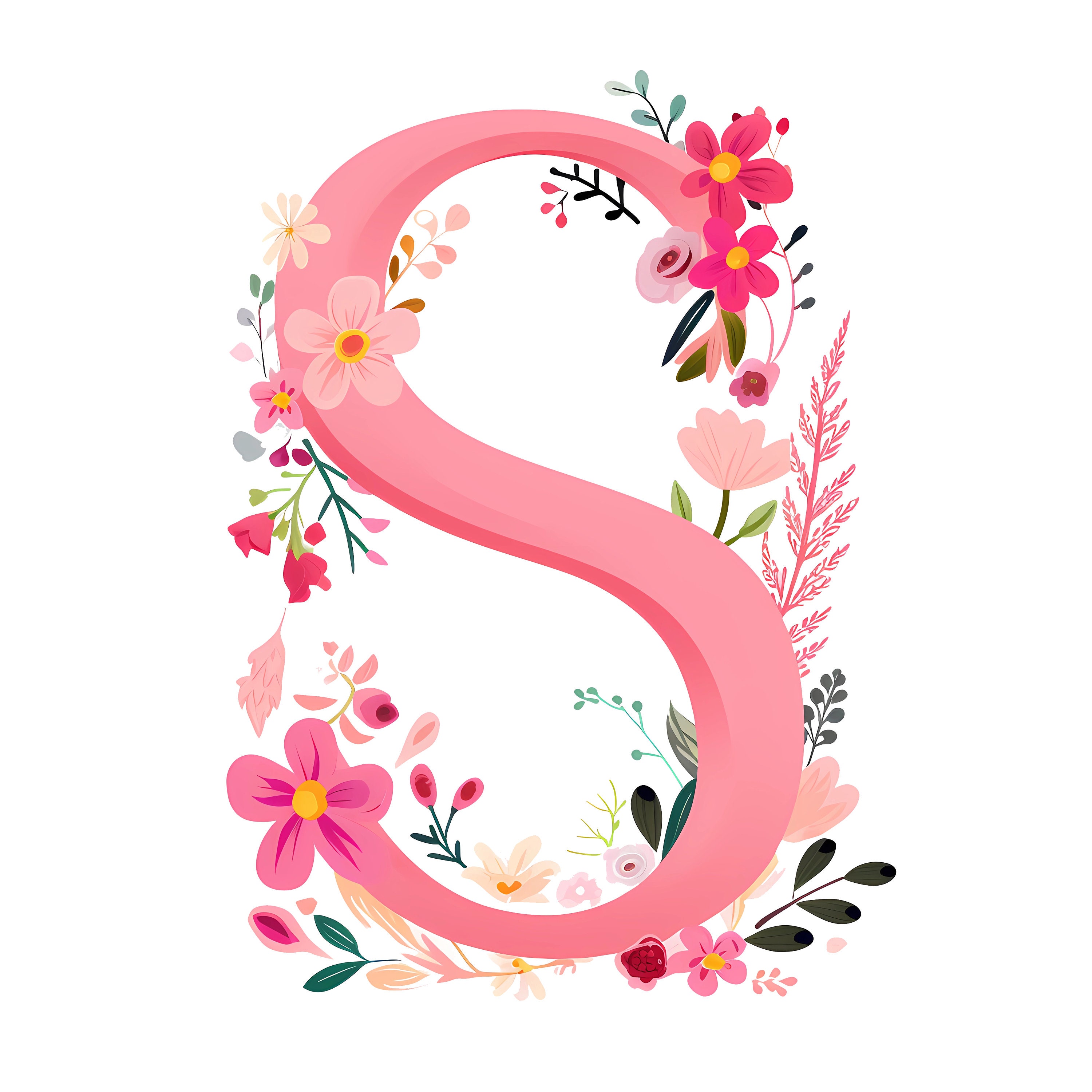 Pink Floral Letter S Graphic Transparent Letter Graphic Printable Art ...