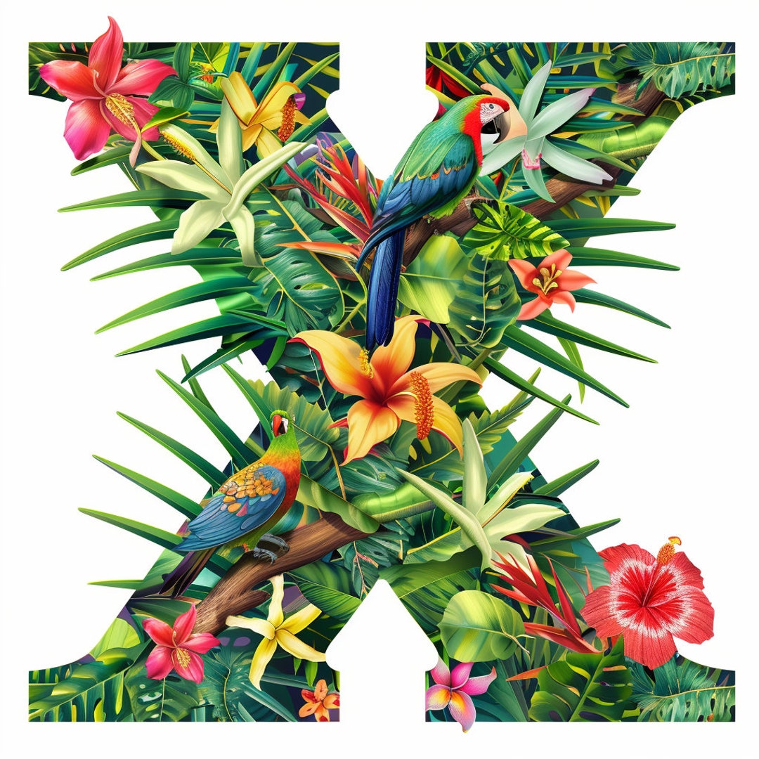 Tropical Letter X Transparent Letter Graphic Printable Art, Aesthetic ...