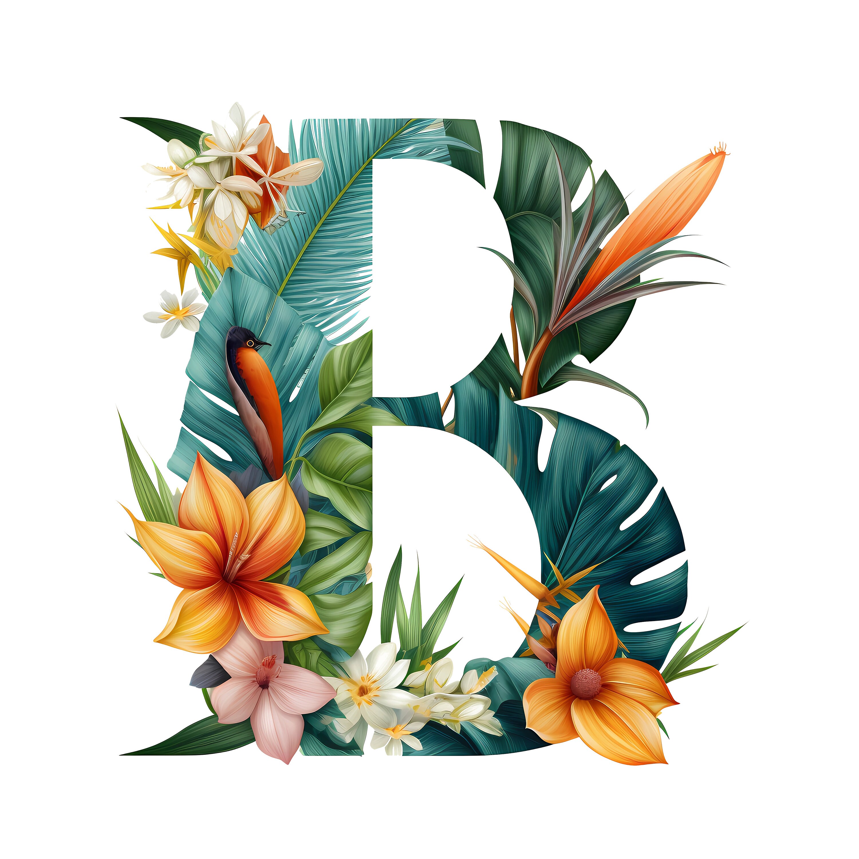 Tropical Letter B Graphic Transparent Letter Graphic Printable Art ...
