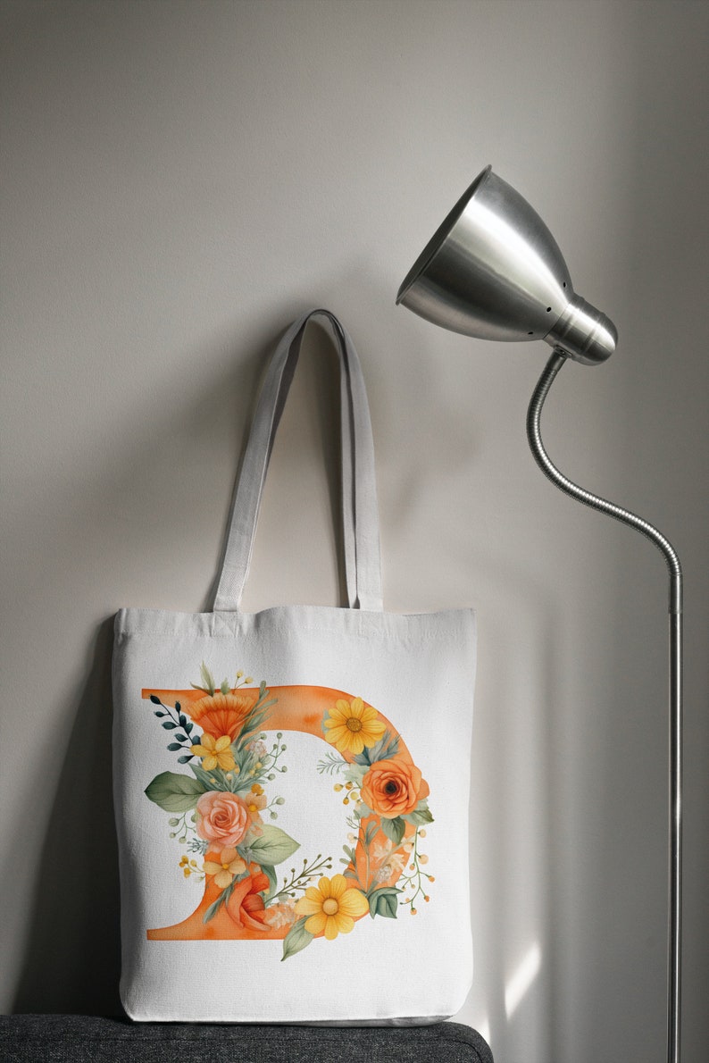 Orange Floral Letter D Graphic Transparent Letter Graphic Printable Art ...