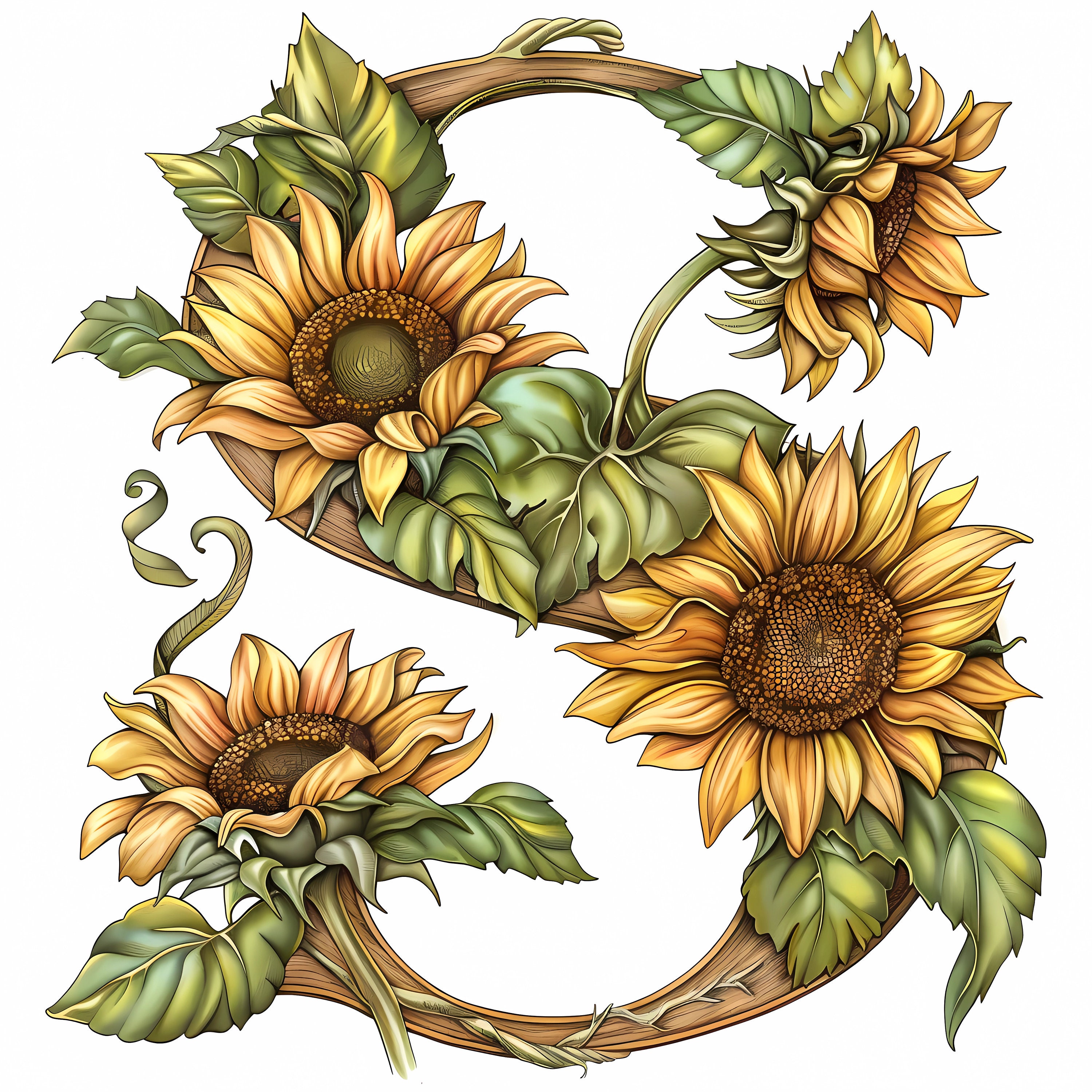 Sunflower Letter S Graphic Transparent Letter Graphic Printable Art ...