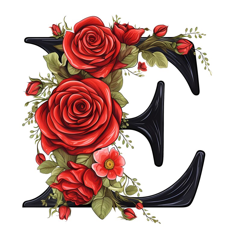 Red Roses Letter E Graphic Transparent Letter Graphic Printable Art ...