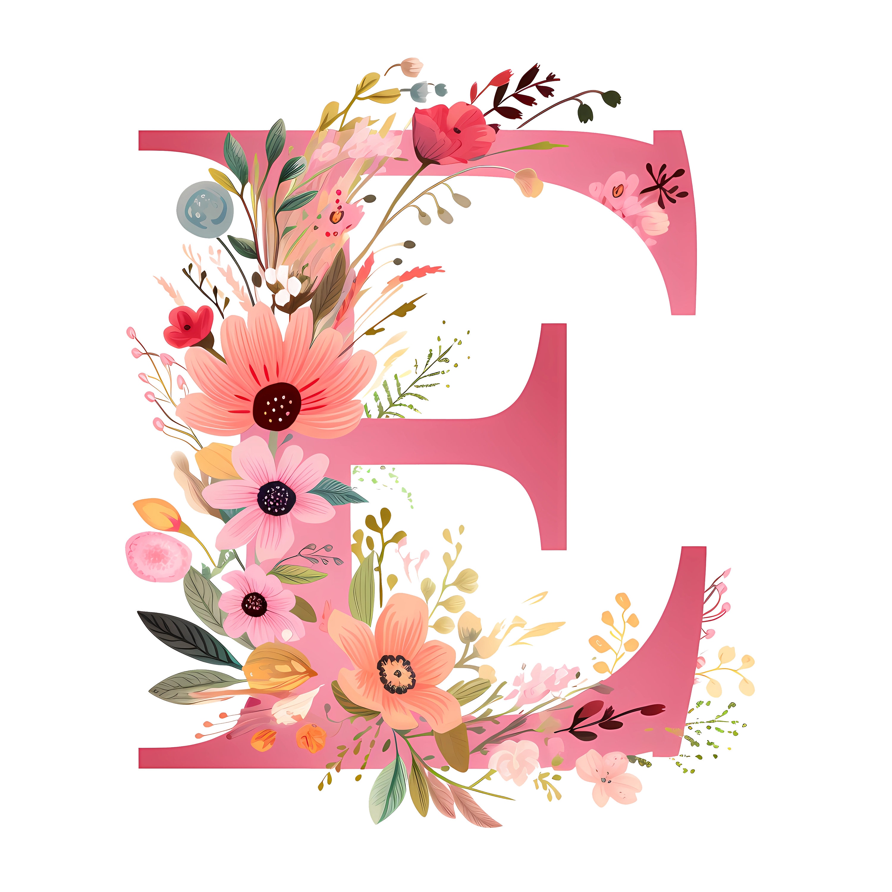 Pink Floral Letter E Graphic Transparent Letter Graphic Printable Art ...