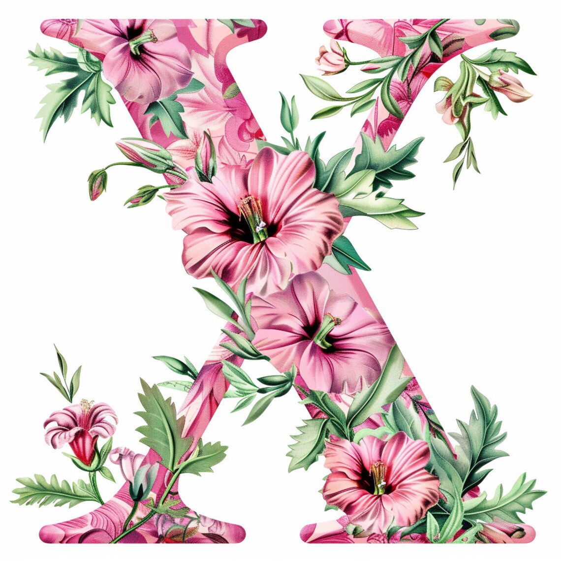 Pink Floral Letter X Transparent Letter Graphic Printable Art ...