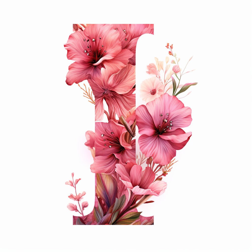 Pink Floral Letter I Transparent Letter Graphic Printable Art ...