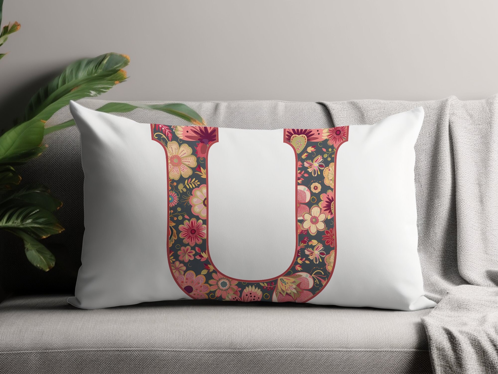 Pink Floral Letter U Transparent Letter Graphic Printable Art ...