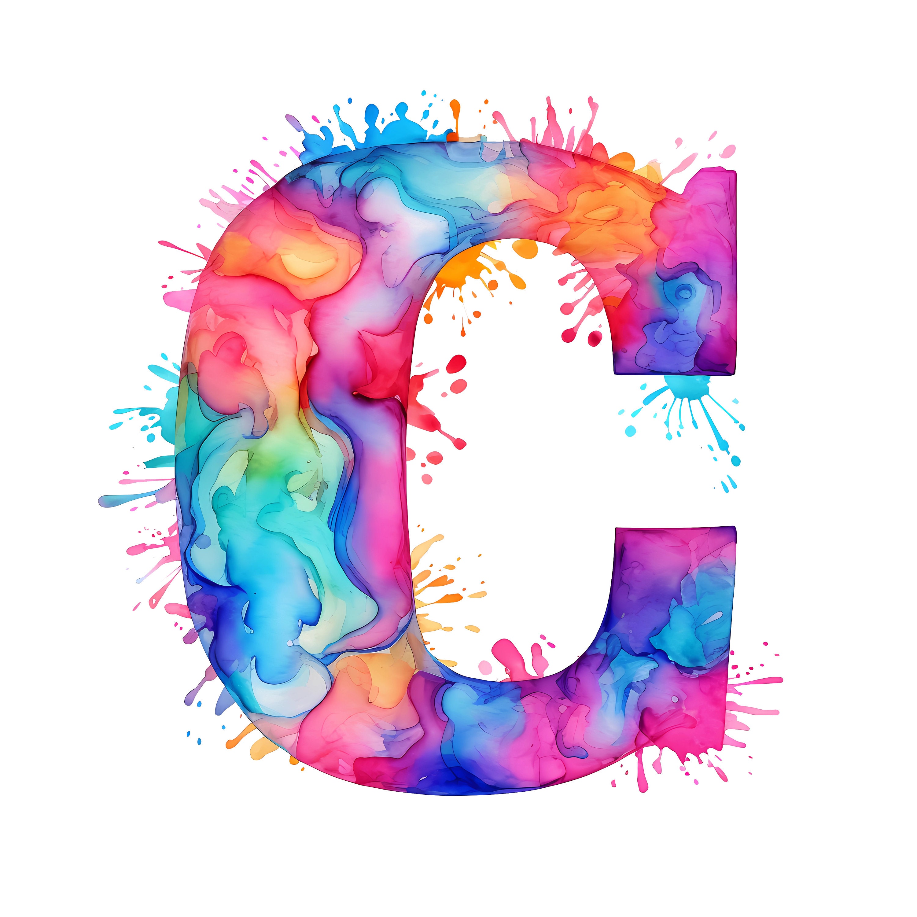 Tie Dye Watercolor Letter C Graphic Transparent Letter Graphic ...