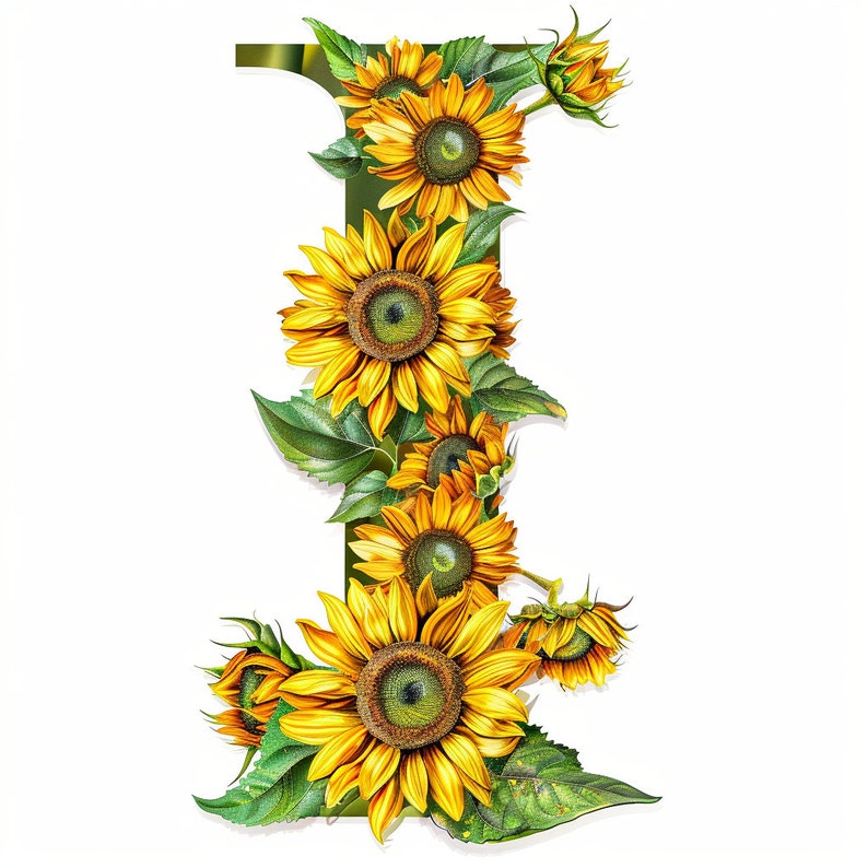 Sunflowers Letter I Transparent Letter Graphic Printable Art, Aesthetic ...