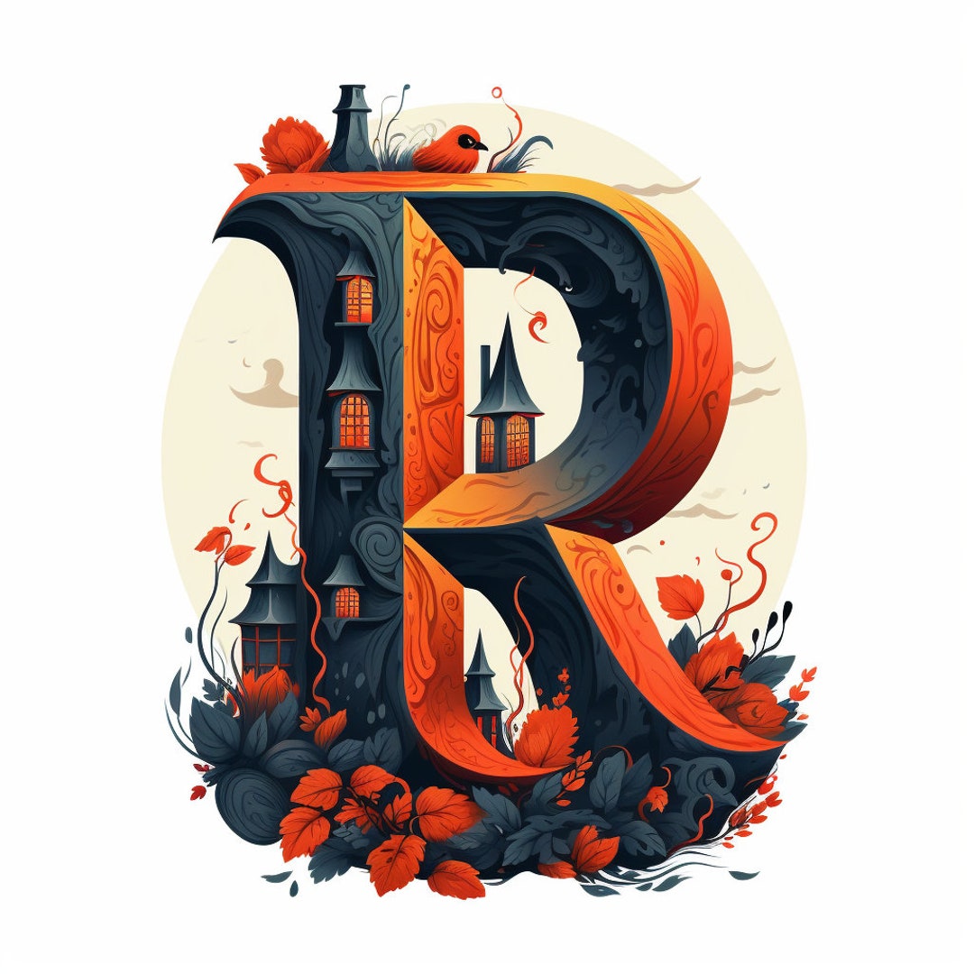 Haunted Halloween Letter R Transparent Letter Graphic Printable Art ...