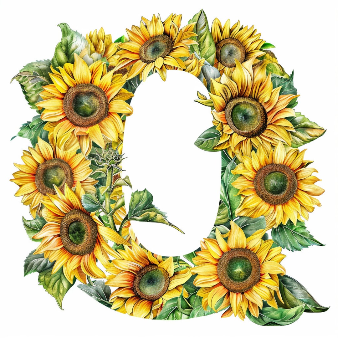 Sunflowers Letter Q Transparent Letter Graphic Printable Art, Aesthetic ...
