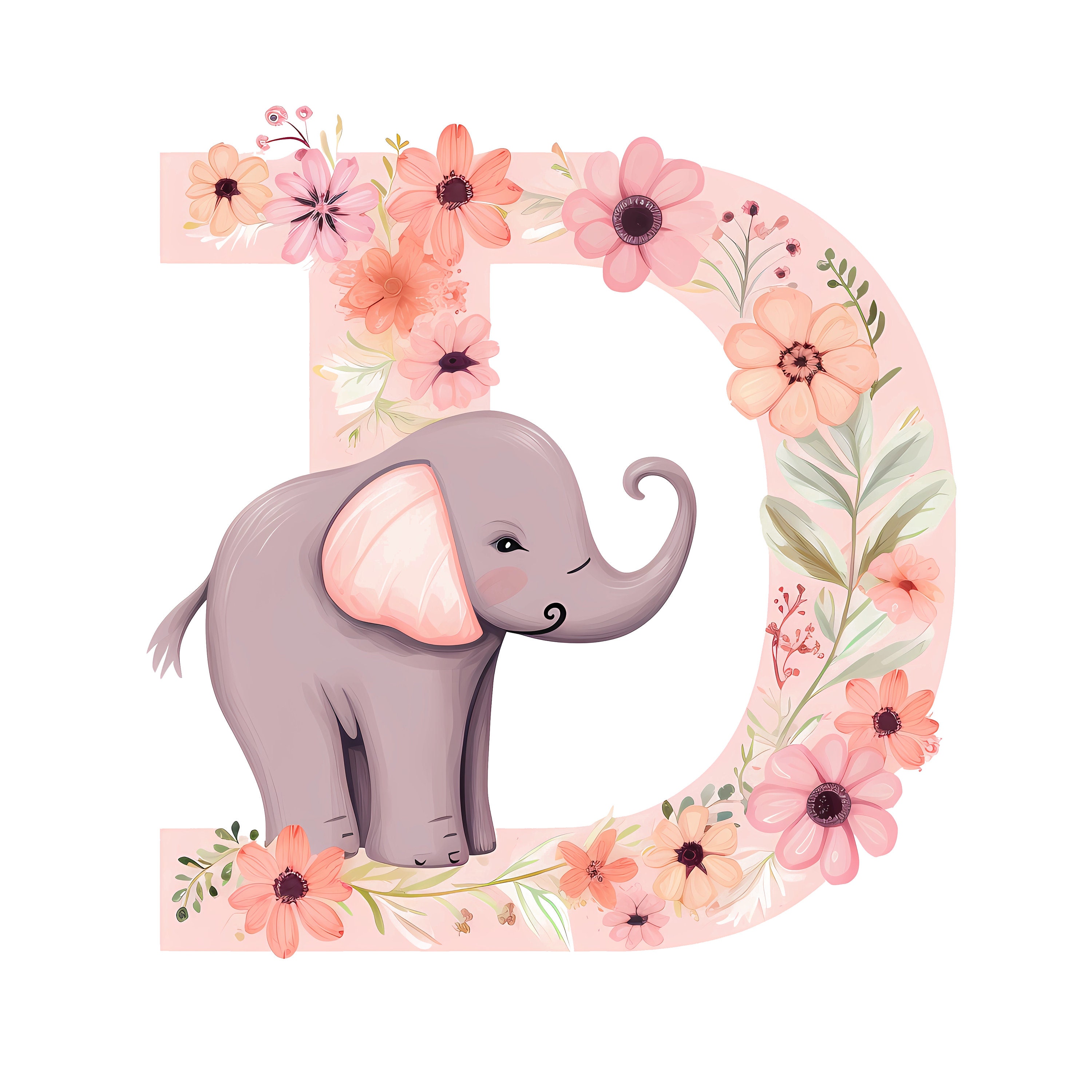 Pink Elephant Letter D Graphic Transparent Letter Graphic Printable Art ...