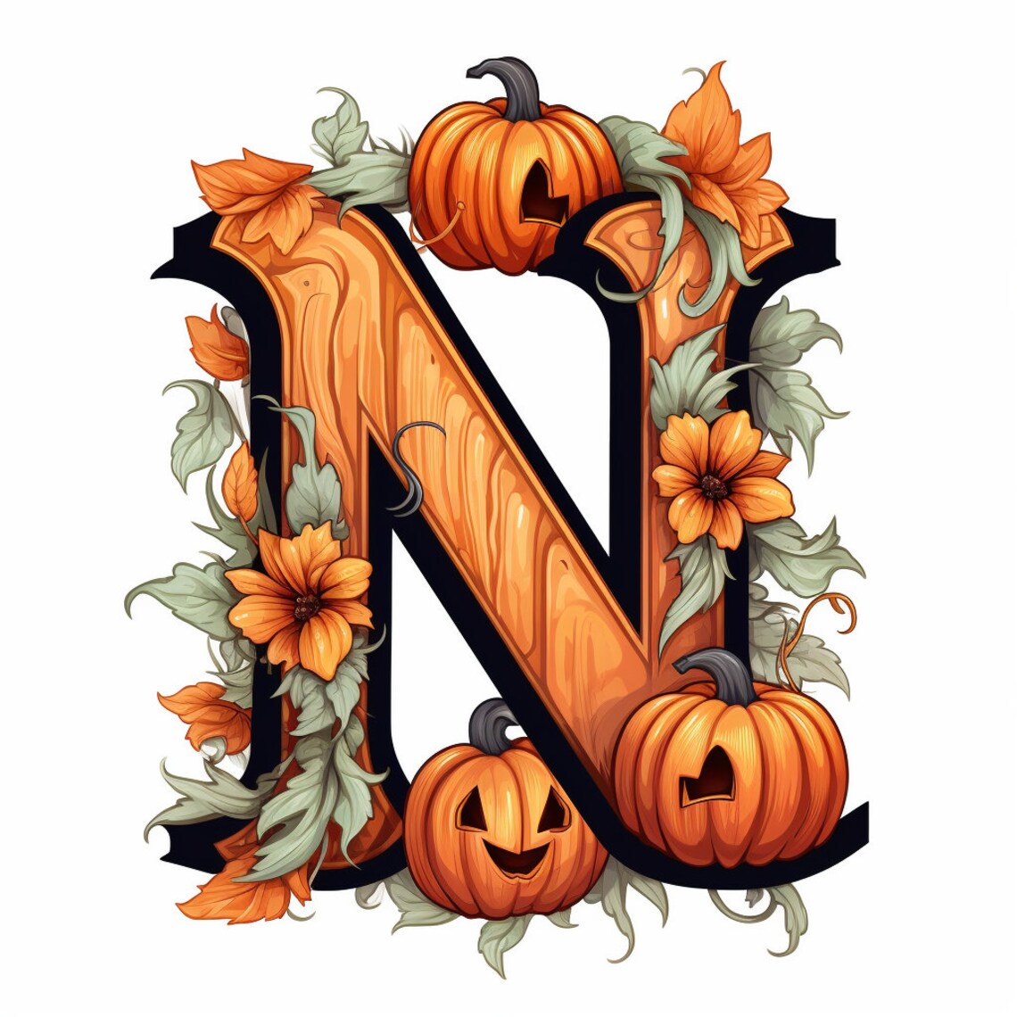Haunted Halloween Letter N Transparent Letter Graphic Printable Art ...