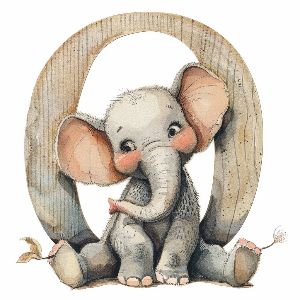 Elephant Letter O Transparent Letter Graphic Printable Art, Aesthetic ...