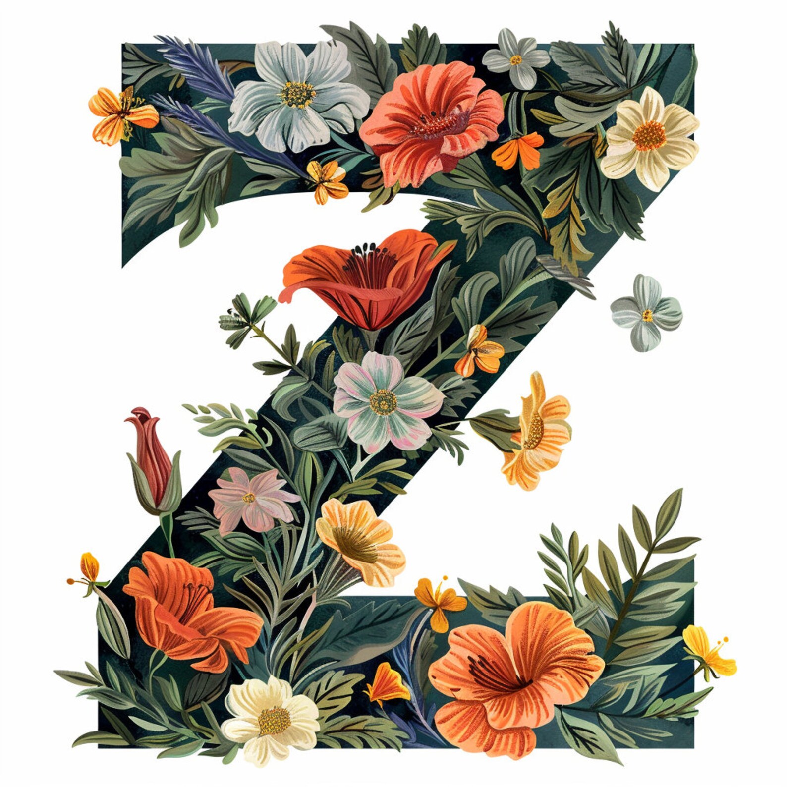 Floral Letter Z Transparent Letter Graphic Printable Art, Aesthetic ...