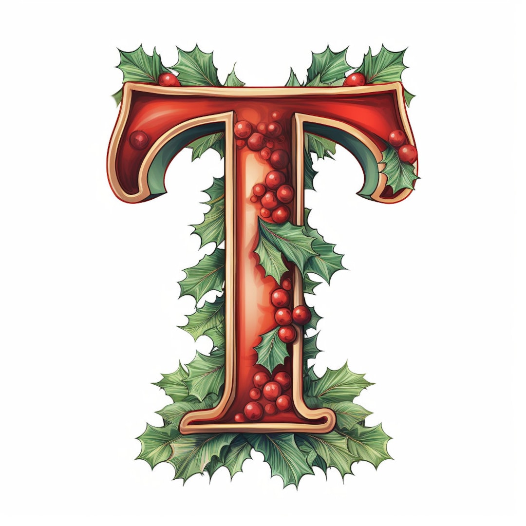 Traditional Christmas Letter T Transparent Letter Graphic Printable Art ...