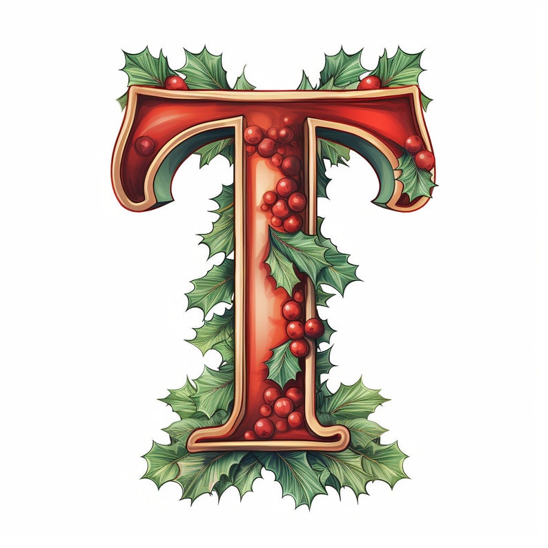 Traditional Christmas Letter T Transparent Letter Graphic Printable Art ...