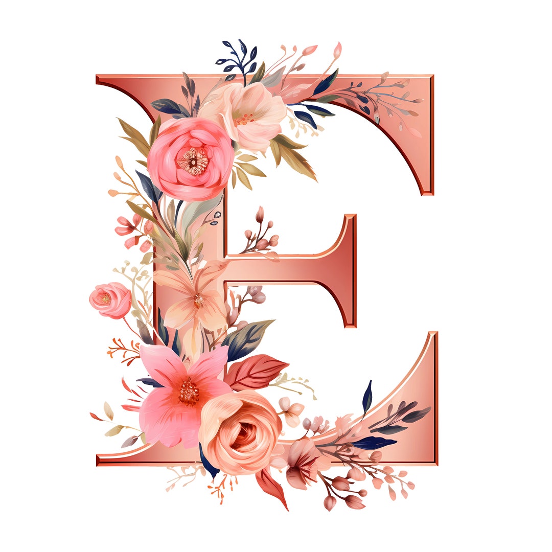 Rose Gold Floral Letter E Graphic | Transparent Letter Graphic ...
