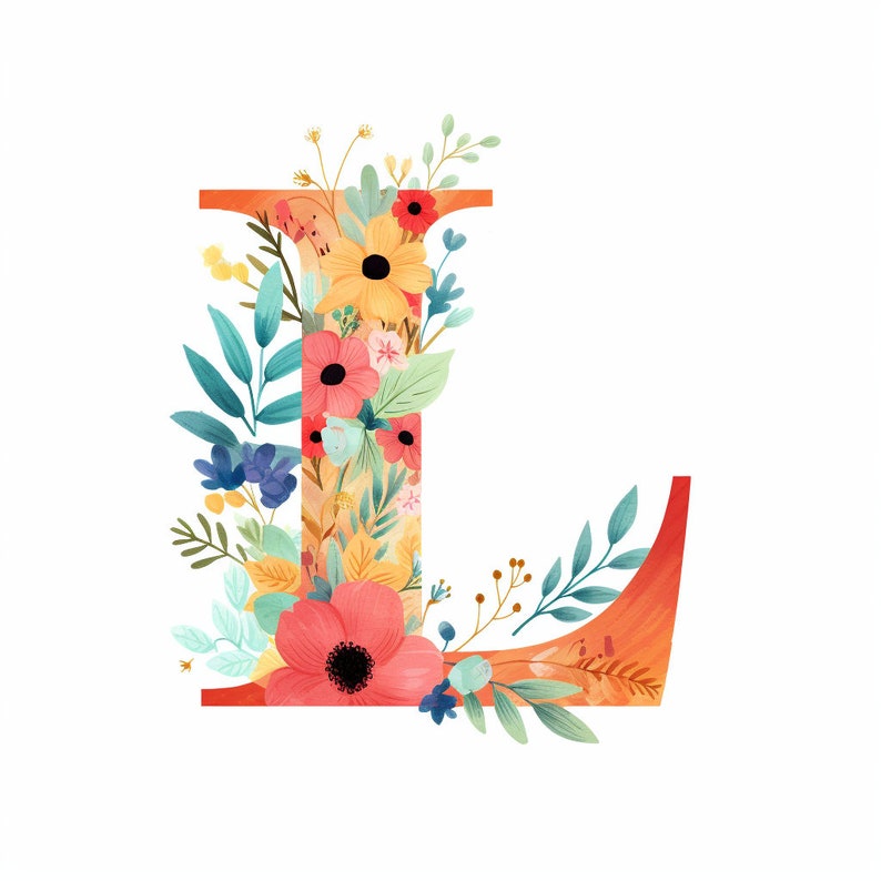 Floral Letter L Transparent Letter Graphic Printable Art, Aesthetic ...
