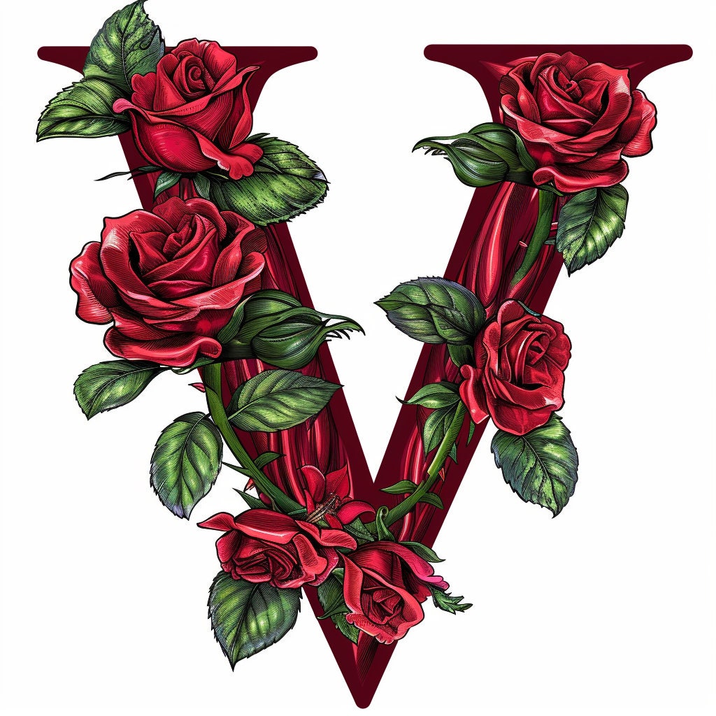 Red Roses V Letter Transparent Letter Graphic Printable Art, Aesthetic ...