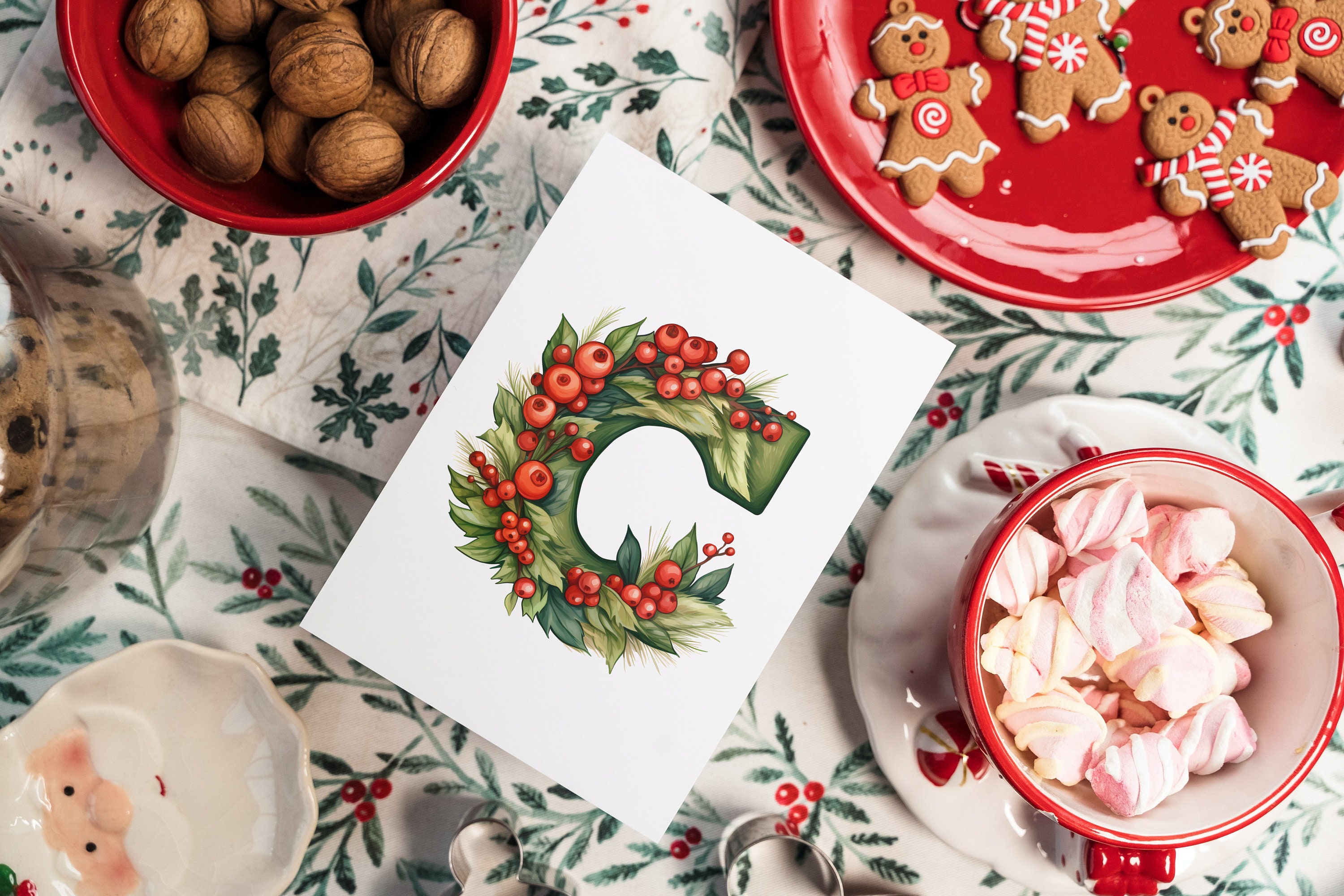 Christmas Holly Letter C Graphic Transparent Letter Graphic Printable ...