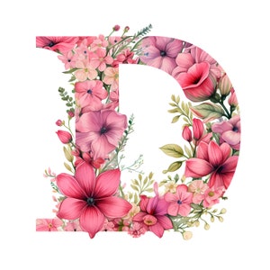 Pink Floral Letter D Graphic Transparent Letter Graphic Printable Art ...
