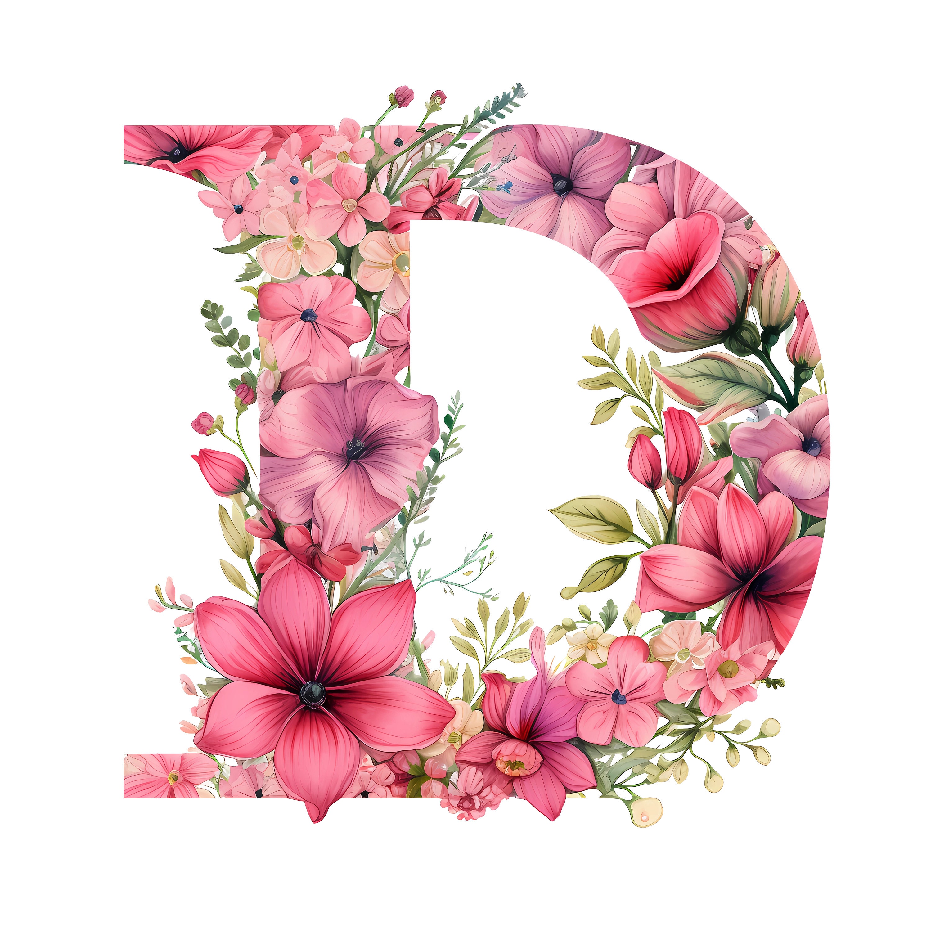 Pink Floral Letter D Graphic Transparent Letter Graphic Printable Art ...