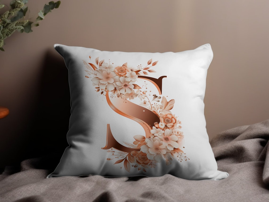 Rose Gold Floral Letter S Transparent Letter Graphic Printable Art ...