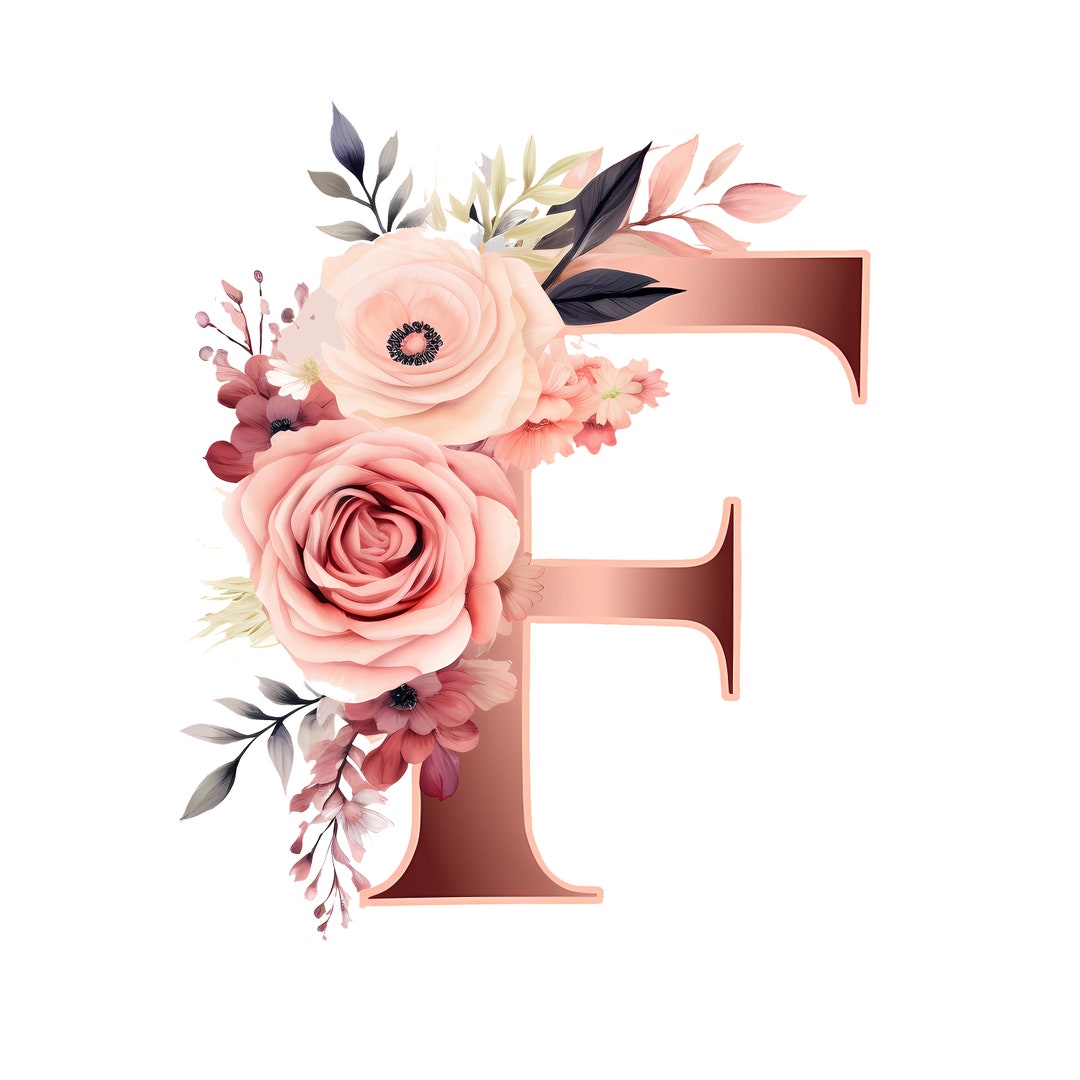 Rose Gold Floral Letter F Graphic Transparent Letter Graphic Printable ...