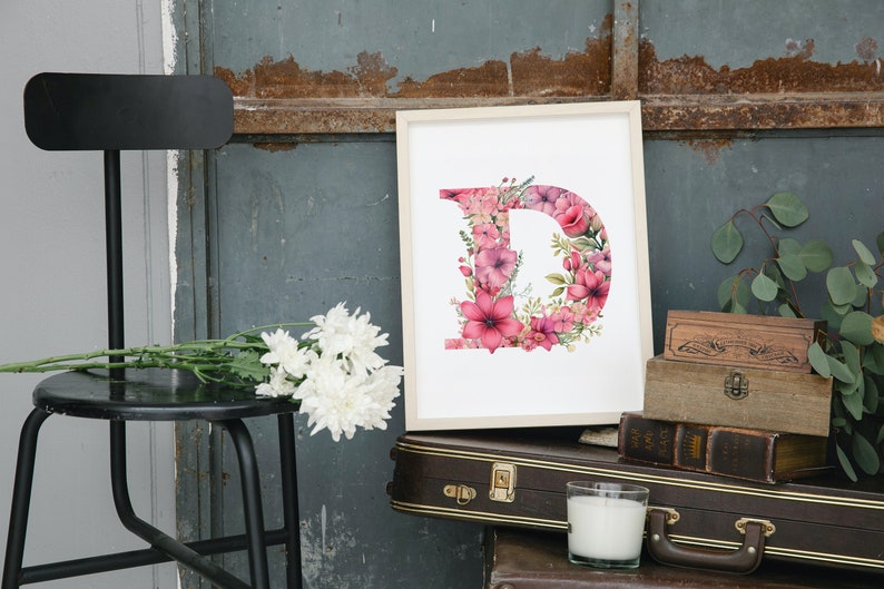 Pink Floral Letter D Graphic Transparent Letter Graphic Printable Art ...