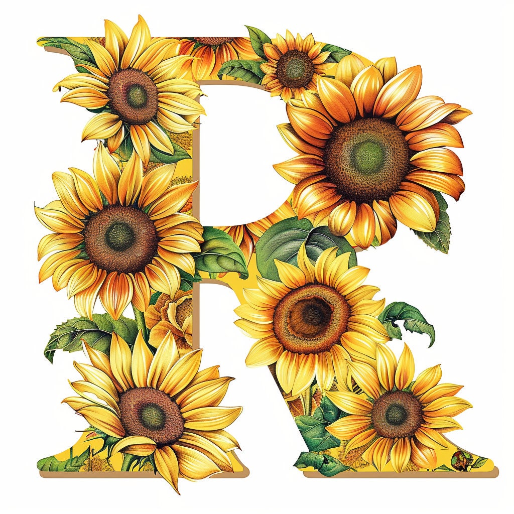 Sunflowers Letter R Transparent Letter Graphic Printable Art, Aesthetic ...