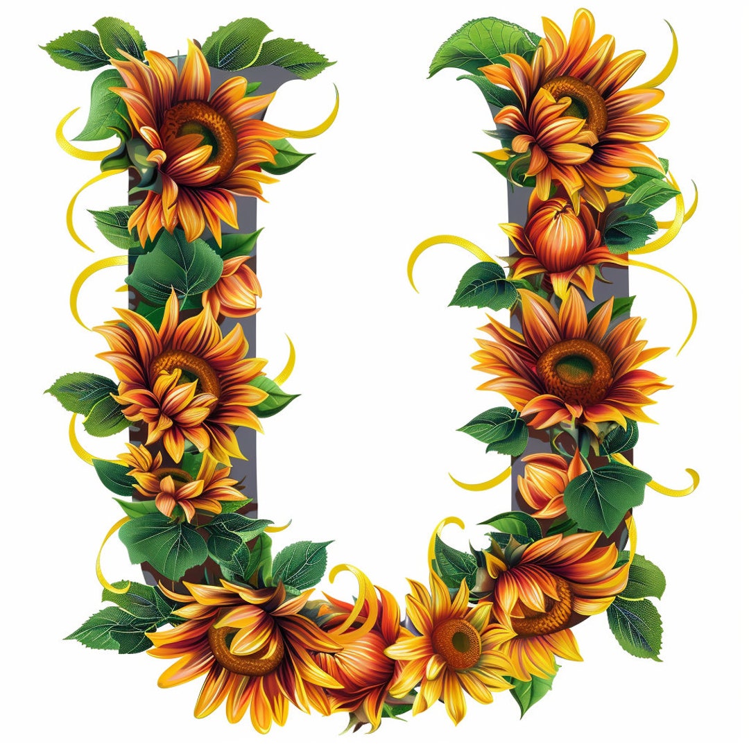 Sunflowers Letter U Transparent Letter Graphic Printable Art, Aesthetic ...