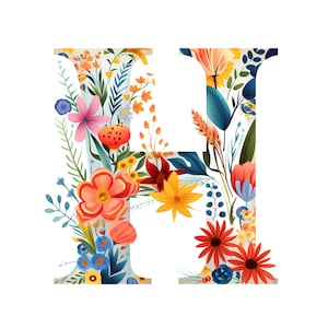 Floral H Graphic Transparent Letter Graphic Printable Art, Aesthetic ...