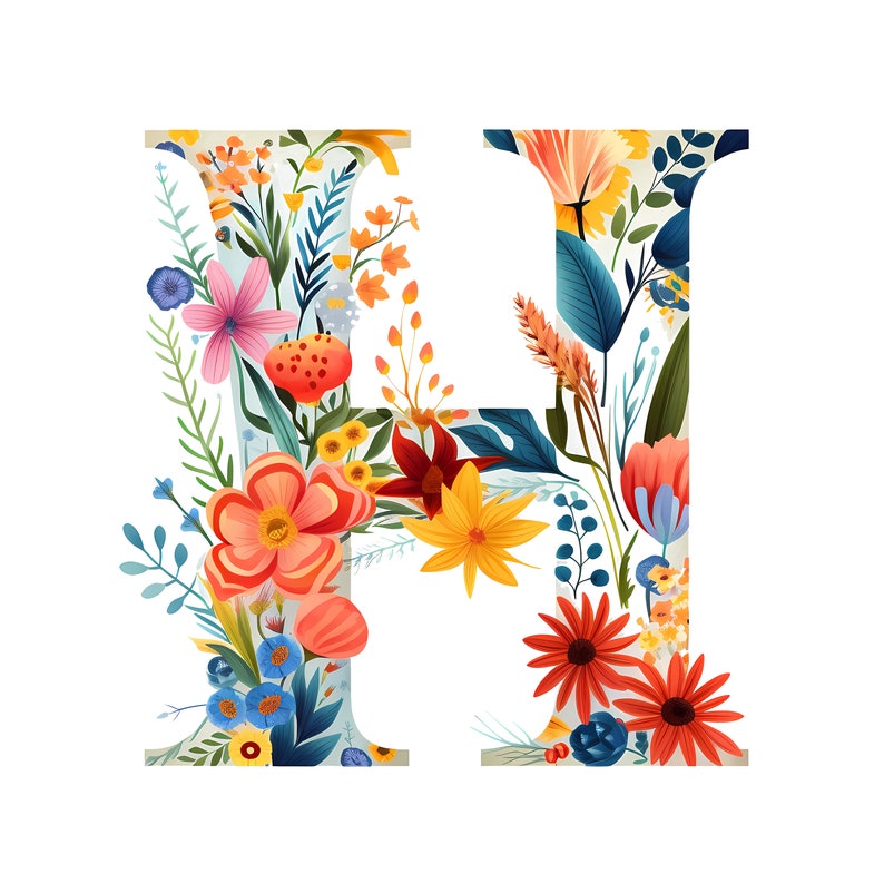 Floral H Graphic Transparent Letter Graphic Printable Art, Aesthetic ...