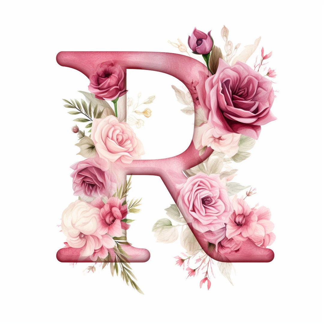 Pink Floral Letter R Transparent Letter Graphic Printable Art ...