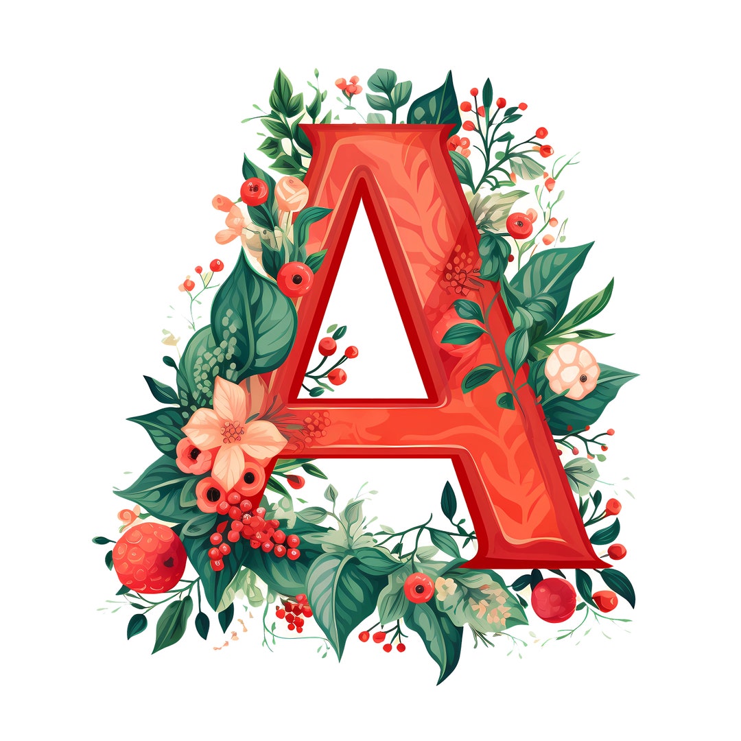 Christmas Holly Letter A Graphic Transparent Letter Graphic Printable ...