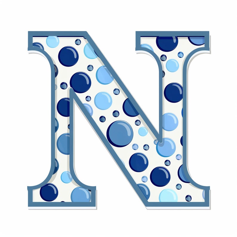 Blue Polka Dot Letter N Transparent Letter Graphic Printable Art ...