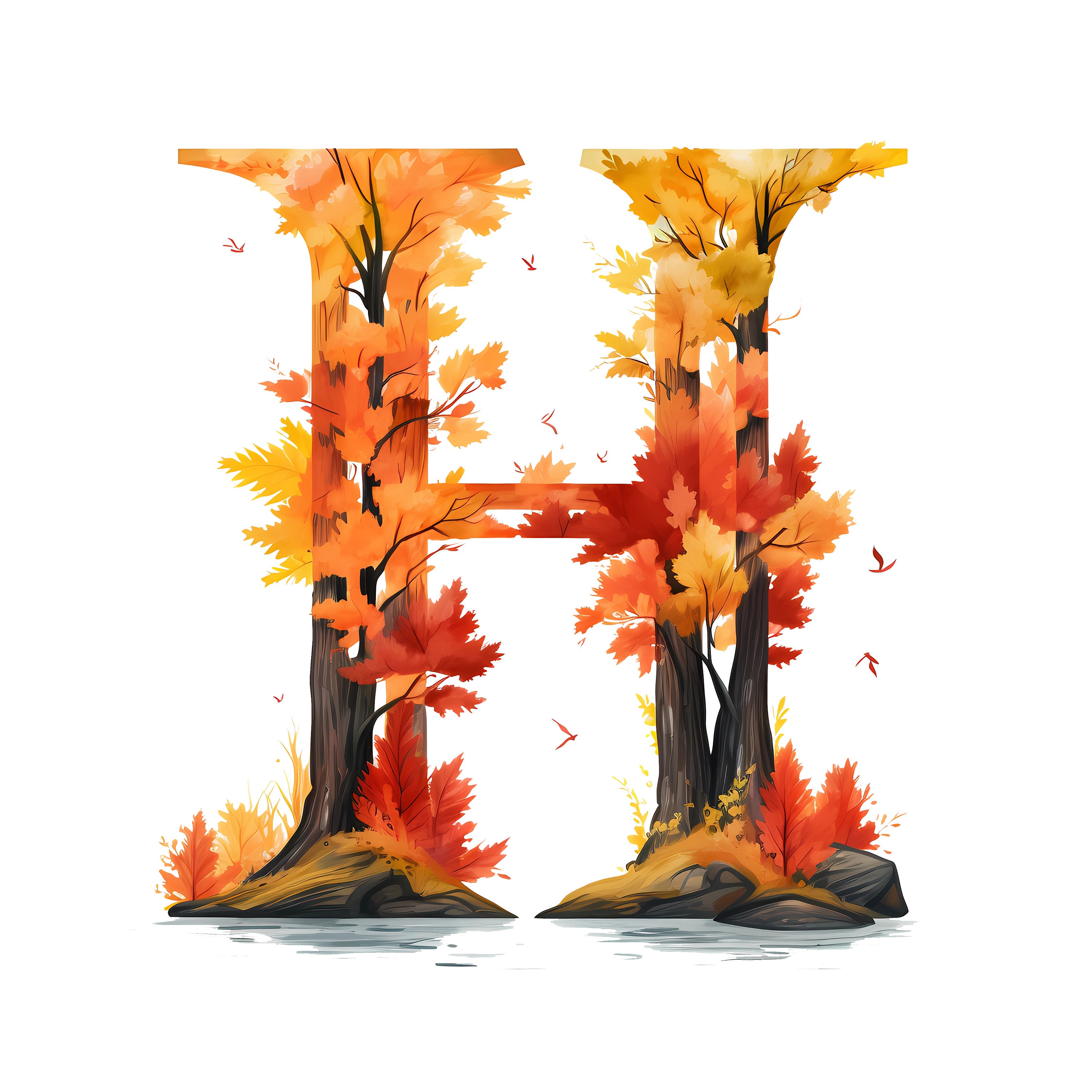 Fall Tree H Graphic Transparent Letter Graphic Printable - Etsy