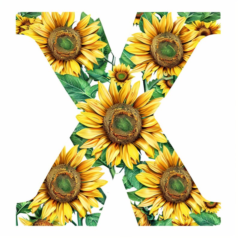 Sunflowers Letter X Transparent Letter Graphic Printable Art, Aesthetic ...
